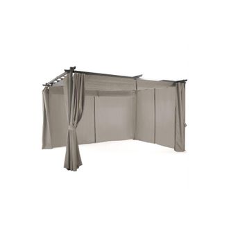IDMarket Pergola &eacute;dition limit&eacute;e toit r&eacute;tractable 3x4 M et 4 rideaux taupe