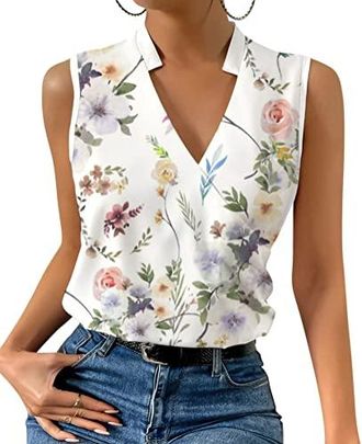 ORANDESIGNE Débardeur Femme Chic Et Élégant Top Chemisier Sexy Blouse Ample Haut Été sans Manches Tee Shirt Col V Fluide Mode Casual Chemise Classique Debardeur T