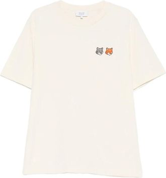 Maison Kitsun&eacute; Homme, Tops, Beige, Taille: XS Double Fox Head Comfort Tee Shirt