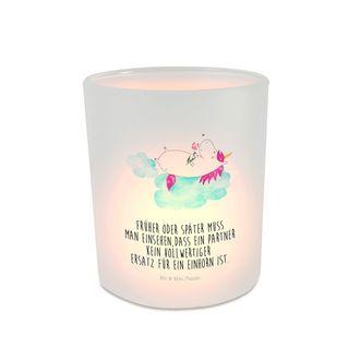 Mr. & Mrs. Panda Kerze Einhorn Verliebt - Geschenk, Glas Windlicht, Einhorn Deko, Kerzenlicht, Teelichter, Unicorn, Freundin, Teelichthalter