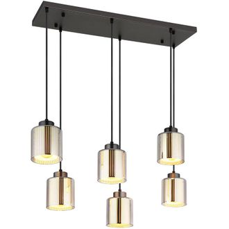 Globo Lighting Suspension, plafonnier, verre noir, chrome, 6 lumi&egrave;res, L 83 cm