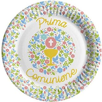 Ciao Italy Kompostierbare Papierteller zur Erstkommunion (Ø23 cm), 8 Stück 22-24 cm, mehrfarbig, 34773
