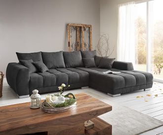 DELIFE Ecksofa Josea 300x220 cm Mikrofaser Schwarz Recamiere rechts, Ecksofas