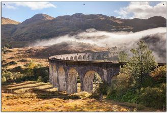 Wallario Outdoor-Poster f&uuml;r Garten oder Balkon Viadukt im Morgennebel, Motivbanner Gr&ouml;&szlig;e: ca. 60 x 90 cm, Outdoor-Bild