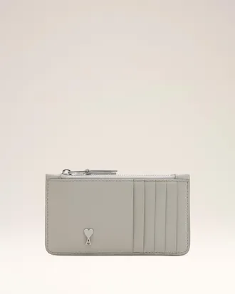 Ami Porte-Cartes Zipp&eacute; Ami De Coeur Gris en Cuir De Vachette Carbone Clair - TU - Unisex