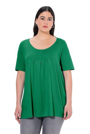 Ulla Popken Damen gro&szlig;e Gr&ouml;&szlig;en &Uuml;bergr&ouml;&szlig;en Plus Size T-Shirt, Zierfalten, A-Linie, Rundhals, Halbarm, Modal smaragdgr&uuml;n 54+ 796473459-54+