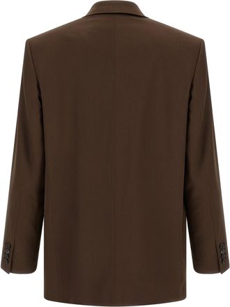 Saint Laurent Silk Satin Double-Breasted Blazer - Brown