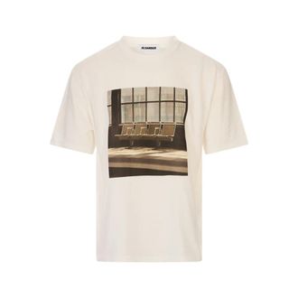 Jil Sander Homme, Tops, Blanc, Taille: L T-shirt en coton &agrave; col rond