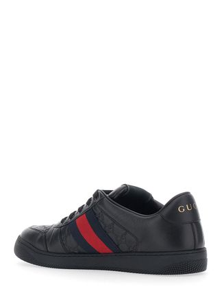 Gucci Mens Low-Top Sneaker Screener Black Leather Lambskin Trainers