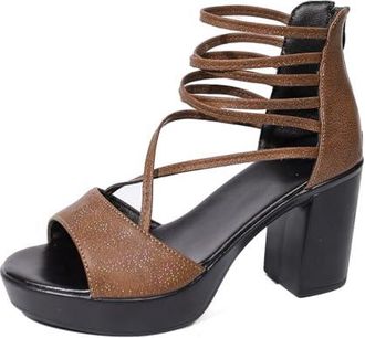 Generic Sandales &agrave; talons hauts pour femme avec sangle de cheville et fermeture &eacute;clair confortables &agrave; bout ouvert, marron, 40.5 EU