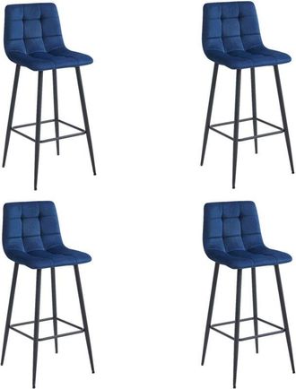 Private Label Valora 4 Tabourets TEOTO Velours Bleu Marine Pieds Noirs