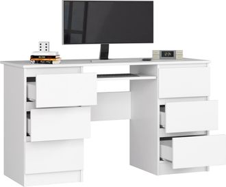 Generic Schreibtisch Computertisch mit 6 Schubladen und Einer ausziehbaren f&uuml;r die Tastatur. Desktop- oder Laptop-Computer, 135x77x50
