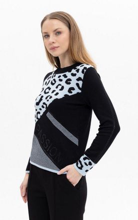 Passioni Strickpullover im Colorblock mit Strassdetails