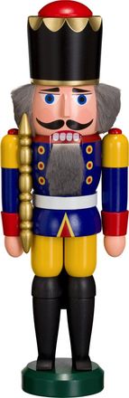 Rudolphs Schatzkiste Nußknacker König blau-gelb HxBxT = 29x10x8cm NEU Weihnachten Seiffen Nutcracker Nüsse Erzgebirge Winter Dekoration Holzkunst Holz Weihnachtsmann Chris