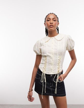 Daisy Street Blouse boh&egrave;me boutonn&eacute;e et nou&eacute;e sur les c&ocirc;t&eacute;s - Beurre-Jaune