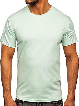 BOLF Homme T-Shirt a Manches Courtes col Rond Tee-Shirt uni Lisse Top Tenue de Sport Logo Casual Street Style 192397 Vert Menthe Clair XL [3C3]