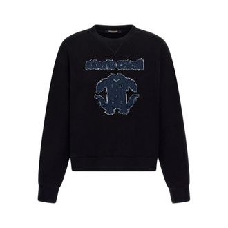Roberto Cavalli Femme, Sweatshirts et sweats à capuche, Noir, Taille: 38 FR SweaT-shirt avec Logo Brodé Noir Femme