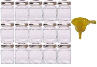 Viva Haushaltswaren 15 x Mini-Marmeladenglas / Gew&uuml;rzglas 50 ml mit silberfarbenem Schraubverschluss, Gl&auml;ser Set mit Deckel f&uuml;r Gew&uuml;rze, Konfit&uuml;re, Salz etc. verwendbar (