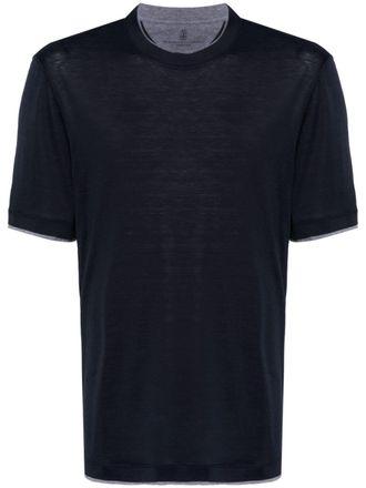 Brunello Cucinelli polo à bords superposés - Bleu