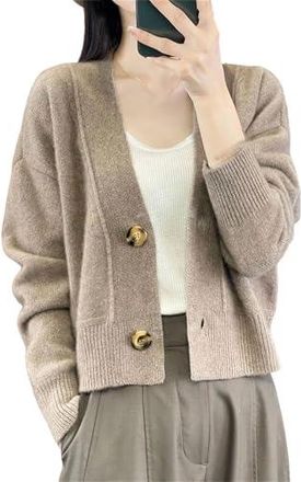 Generic Cardigan pour femme 100 % laine m&eacute;rinos col en V manches longues cachemire tricot hiver pull vintage tops, Shen Tuo, Taille S