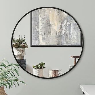 Americanflat Grand Miroir Rond Mural Noir Encadré de 81 cm - Décoration Murale pour Salle de Bain, Chambre, Entrée, Salon