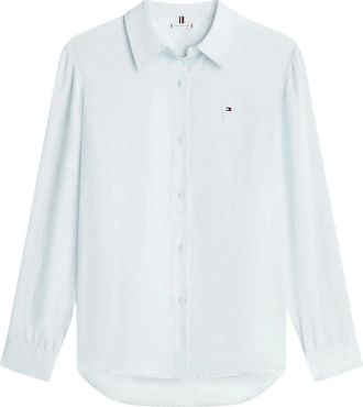 Tommy Hilfiger Femme, Blouses et Chemises, Bleu, Taille: 40 FR Chemise en lin coupe d&eacute;contract&eacute;e