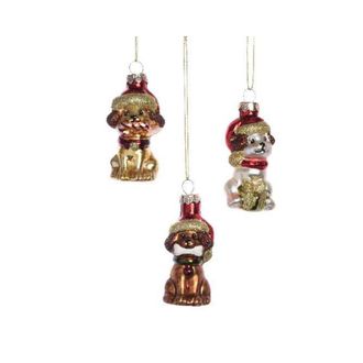 Kaemingk Unbekannt 3 Christbaumanhänger Weihnachsbaumanhänger Hund Glas Weihnachten