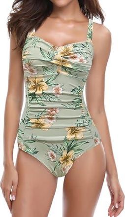 SHEKINI Bikini Femme Body Guide Push up Maillots de Bain Femme 1 Pièce Monokini Rembourré Beachwear Ruché Effet Ventre Plat Halter Réglable Sport Bikini de Pl