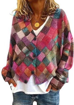 Onsoyours Gilets Femme Automne Hiver Chic Col V Veste Imprim&eacute; Manches Longues Tricot&eacute; Cardigan &Eacute;l&eacute;gant L&acirc;ch&eacute; Bouton Pull Outwear Casual Manteau Sweater Haut Top