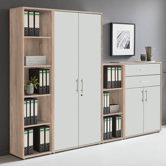 Furnitive home24 Schrankwand 4-teilig Set C 85 x 186 x 33cm Braun/Eiche Sonoma Dekor/Weiß