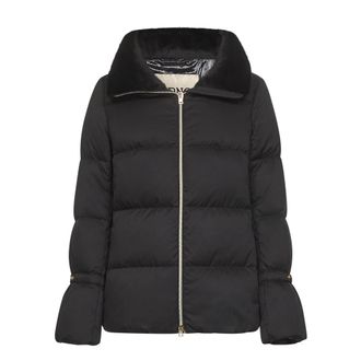 Herno Schwarzer Mantel mit Kunstpelzkragen - - Jackets - Damen - Schwarzk - L
