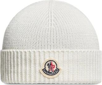 Moncler unisex, Accessoires, Blanc, Taille: 3XS Bonnet &agrave; &Eacute;cusson Logo