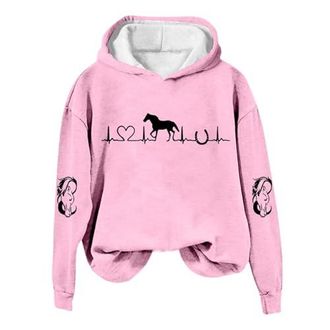 Generic 2026 Saint-Valentin Un sweat-shirt &agrave; capuche d&eacute;contract&eacute; sans poches et haut imprim&eacute; pour, rose, XXL