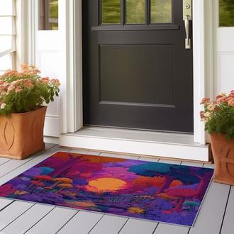 Generic Multicolore Lavable en Machine Tapis Salon Fantaisie For&ecirc;t Arbres, 140 x 200 cm Doux Tapis de Sol Pelucheux Dessous Antid&eacute;rapant, Entree Interieur Cha