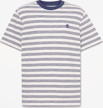 Timberland Gestreiftes Kurzarm-T-Shirt f&uuml;r Herren in Wei&szlig;/Dunkelblau, Herren, Blau, Gr&ouml;&szlig;e