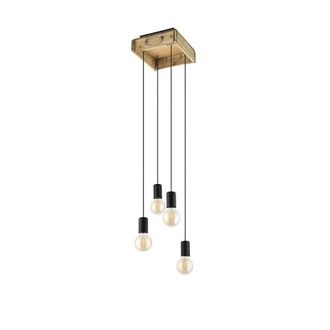 Eglo Suspension luminaire Wootton, lustre chambre vintage à 4 flammes, plafonnier salon ou salle à manger en bois et métal noir, E27, 25 cm