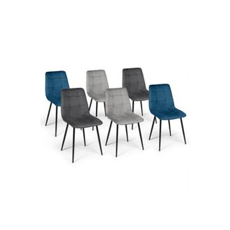 IDMarket Set aus 6 St&uuml;hlen MILA aus Samt mix color blau x2, dunkelgrau x2, hellgrau x2