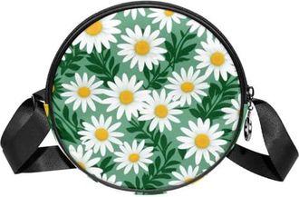 Generic Petit sac &agrave; bandouli&egrave;re circulaire pour femme, marguerite, sac &agrave; bandouli&egrave;re avec fermeture &eacute;clair, bretelles r&eacute;glables, sac &agrave; main rond d&eacute;contract&eacute; p