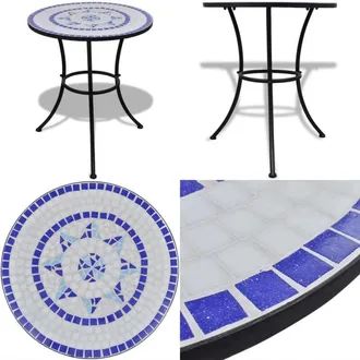 vidaXL Table de bistro Bleu et blanc 60 cm Mosa&iuml;que - Table De Jardin - Table Bistrot - Table Mosa&iuml;que - Table Ext&eacute;rieure - Mobilier De Jardin - Home &