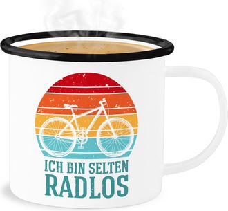 Shirtracer Emaille Becher Blechbecher - Radsport - Tassen - Ich bin selten radlos Fahrrad Spruch lustig I Radfahrer Geschenke Rennrad I Lustige Fahrrad Geschenke