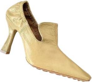 Generic YUJIEBB Escarpins &agrave; T&ecirc;te Carr&eacute;e Femme Blanc Talons Hauts Stiletto Retro Chaussures Sorci&egrave;re, Talon jaune de 7 cm, 36.5 EU