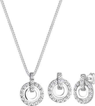 Elli Schmuckset Damen Kreis Anhänger funkelnd mit Kristallen in 925 Sterling Silber