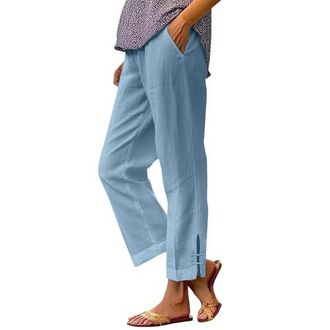 Generic Pantalon d&eacute;t&eacute; 3/4 en mousseline pour femme - Pantalon d&eacute;t&eacute; l&eacute;ger - Pantalon d&eacute;t&eacute; 7/8 avec poches - Pantacourt stretch - Pantalon &agrave; enfiler - Pantalon 