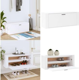 vidaXL Wand-Schuhschrank Wei&szlig; 100x35x38 cm Holzwerkstoff - Wand-Schuhschrank - Schuhschrank Wei&szlig; - Schuhorganisation - Holzwerkstoff M&ouml;bel - Garderobe