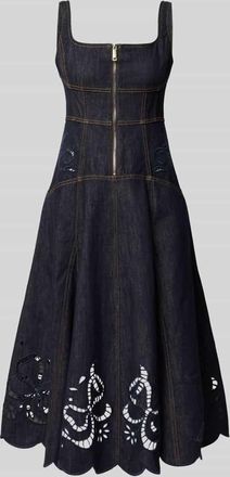Self Portrait Knielanges Kleid in Denim-Optik