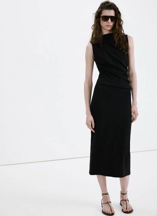 Mango Robe longue drap&eacute;e noir - Femme - XXS - MANGO