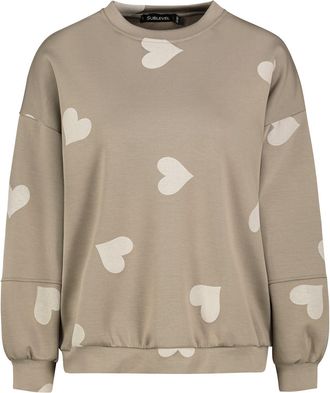 Sublevel Damen Pullover LSL-509 Pulli Rundhals Sweatshirt mit Herzen Light Brown M/L