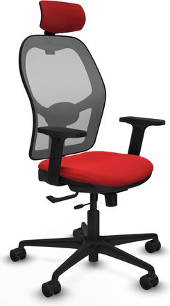 Piqueras y Crespo Ergonomischer Stuhl mit Nackenst&uuml;tze mit 2D-Armen, h&ouml;henverstellbare Lendenwirbelst&uuml;tze und h&ouml;henverstellbares Kopfteil, Grau/Rot