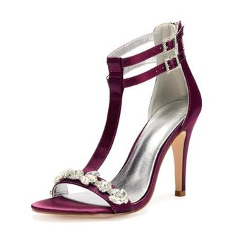 Generic Escarpins Femme Bout Ouvertsandales Chaussures De Mariee Satinée Mariée Dress Fête Bridal Mariage Stylet Sandales 10.5Cm,Burgundy,42 EU