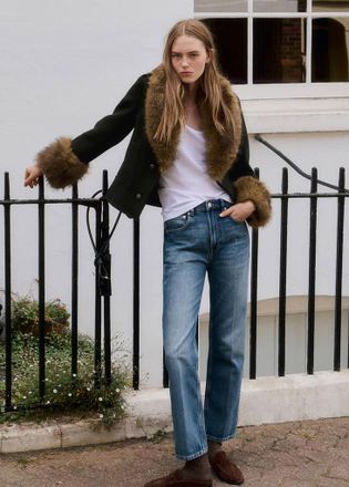 Mango Jean droit taille haute bleu moyen - Femme - 32 - MANGO